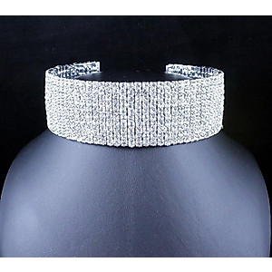 10-Row Clear Austrian Crystal Rhinestone Choker Necklace Silver Party WED N088 (10 Row Silver)