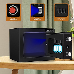 JUGREAT Safe Box with Induction Light,Electronic Digital Security Safe Steel Construction Hidden with Lock，Wall or Cabinet Anchoring Design for Home Office Hotel Business 0.23 Cubic Feet Black
