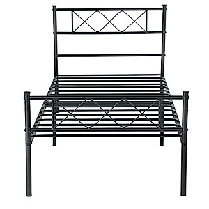 SimLife Metal Platform Bed Frame with Two Headboards Mattress Foundation/Slat Support/No Box Spring Needed, Twin Black