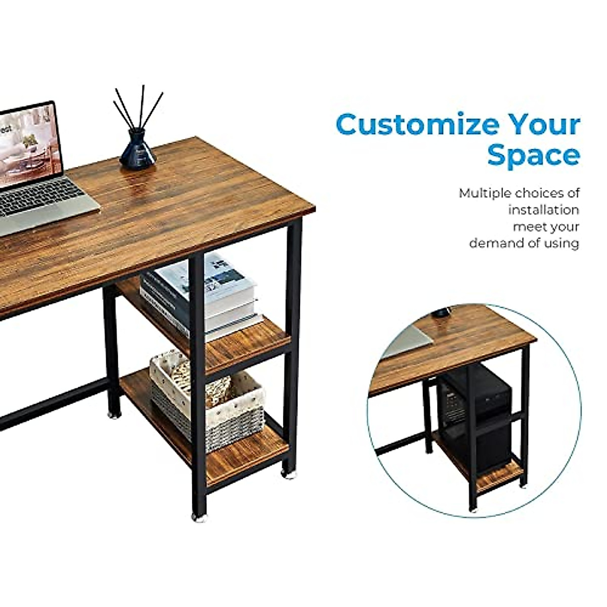 GreenForest L Shaped Corner Desk 65.7 inch with Storage Shelf and 2 Drawers File Cabinet Wooden Lateral File Cabinet with Open Storage Shelves