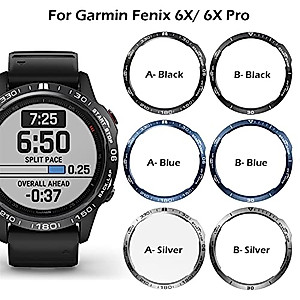 KAVJU For Garmin Fenix 6X/6X Pro/6X Sapphire Watch Bezel Ring Stainless Steel Sculptured Time Units Adhesive Anti-scratch Cover Rings (Color : B Black White)
