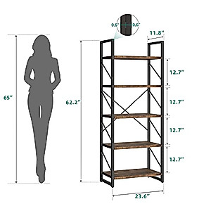 YITAHOME 5 Tiers Bookshelf, Artsy Modern Bookcase, Book Rack, Storage Rack Shelves Books Holder Organizer for Books/Movies in Living Room/Home/Office - Rustic Brown (FTOFBC-0016)