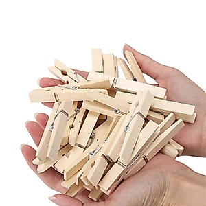 Clothes Pins,50 Pack,2.9 in,Natural Birchwood,Rust and Moisture Resistant Clothespins,Durable Clothes Pins Wooden with Storage Bag,Strong Grip,Clothespins for Hanging Clothes,Bag Clips,Crafts,Photos