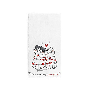 My Little Nest Draw Couple Love of Cat Hand Towels Soft Bath Towel Absorbent Kitchen Fingertip Towel Quick Dry Guest Towels for Bathroom Gym Spa Hotel and Bar 30 x 15 Inch