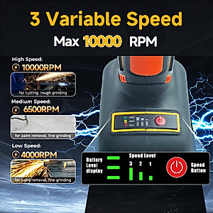 4-1/2" Brushless Grinder for Dewalt 20V Battery, Cordless Angle Grinder 3 Variable Speed up to 10000 RPM, Cordless Grinder for Grinding, Cutting, Polishing And Carving(Battery Not Included)