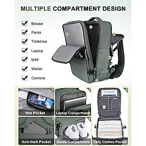 UPPACK Travel Backpack For Women Men Carry On Backpack Flight Approved Gym Bag With Shoe Compartment Hiking Waterproof Laptop Backpack College Essentials Olive Green