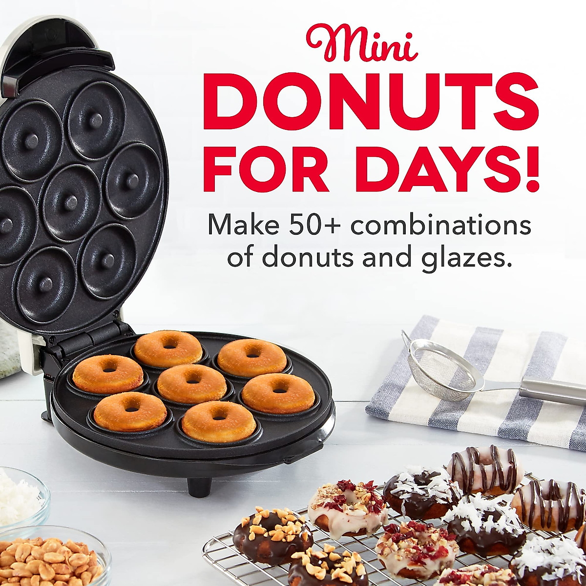 Dash Mini Donut Maker Machine for Kid-Friendly Breakfast, Snacks, Desserts & More with Non-stick Surface, Makes 7 Doughnuts - Cream