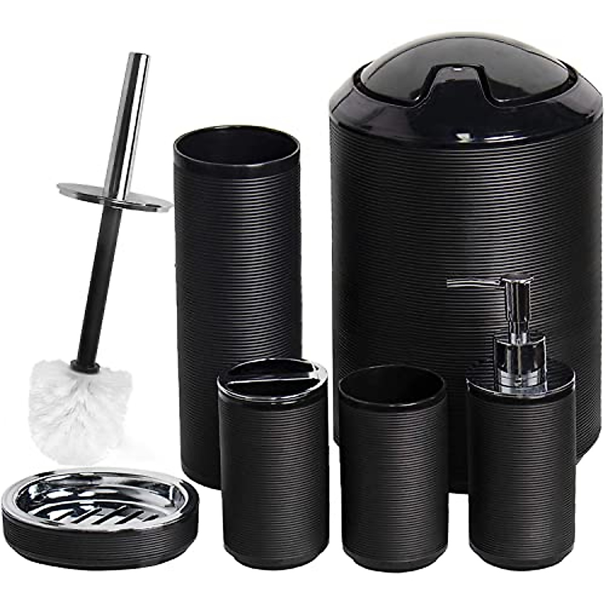 CERBIOR Bathroom Accessories Set 6 Piece Bath Ensemble Includes Soap Dispenser, Toothbrush Holder, Toothbrush Cup, Soap Dish for Decorative Countertop and Housewarming Gift, Black