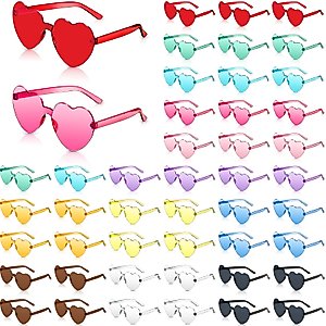 48 Pairs Heart Sunglasses Heart Shaped Frameless Glasses Trendy Candy Color Sunglass Eyewear for Bachelorette Party(Mixed Colors)