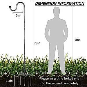 COCONUT 78 Inch Shepherds Hook for Bird Feeder, 5/8 Inch Width Heavy Duty Adjustable Outdoor Shepherd Hooks with 5-Prong Base for Lanterns Planting Hanger Weddings Decor, Silver