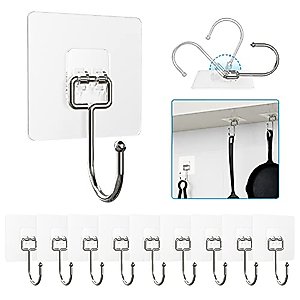 UYCCIMB 10 Pieces Large Wall Hooks for Hanging Heavy Duty 22lb(Max),Coat and Towel Adhesive Hooks,Wall Hangers Waterproof and Oilproof for Bathroom,Kitchen and Home Sticky Hooks (Transparent)