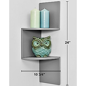 Greenco Zigzag 2 Tier Corner Floating Shelves, Gray Finish.