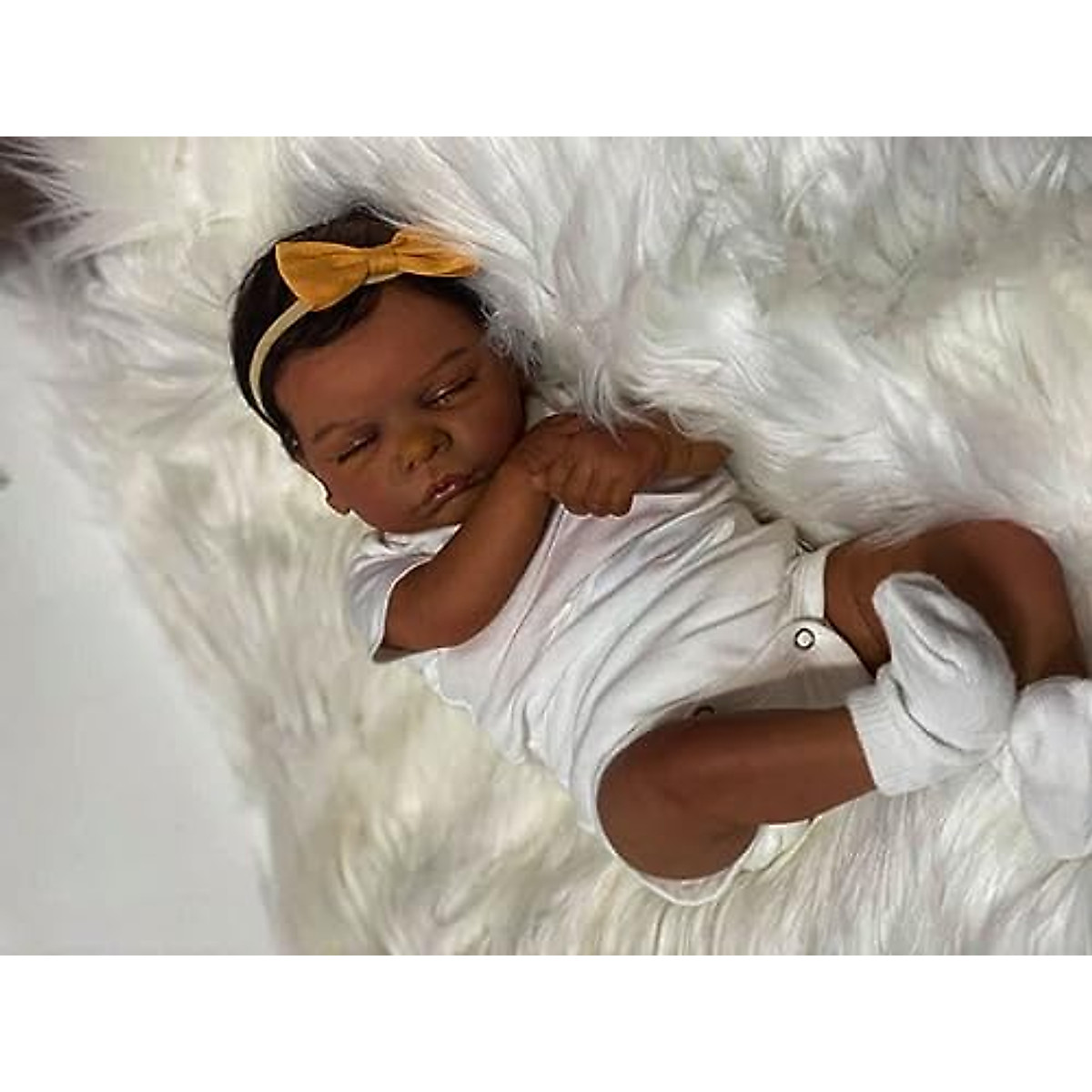 RXDOLL African American Reborn Baby Dolls Black Girl 19 inch Realistic Newborn Baby Dolls That Look Real Life Biracial Baby Dolls Lifelike Reborn Bebe Doll for Kids 3+