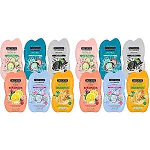 FREEMAN Facial Mask Variety Pack: Oil Absorbing and Anti Stress Clay, Detoxifying Charcoal Mud, Clearing Peel Off, Hydrating Gel Cream Beauty Face Masks, 6 count