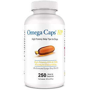 Omega-Caps High Potency Snip Tips for Medium to Large Breeds-Vet Formulated for Healthy Radiant Skin & Coat. Contains Omega 3 for Joint & Immune System Support, Easy to Dose Soft Gel Capsules 250 CT.