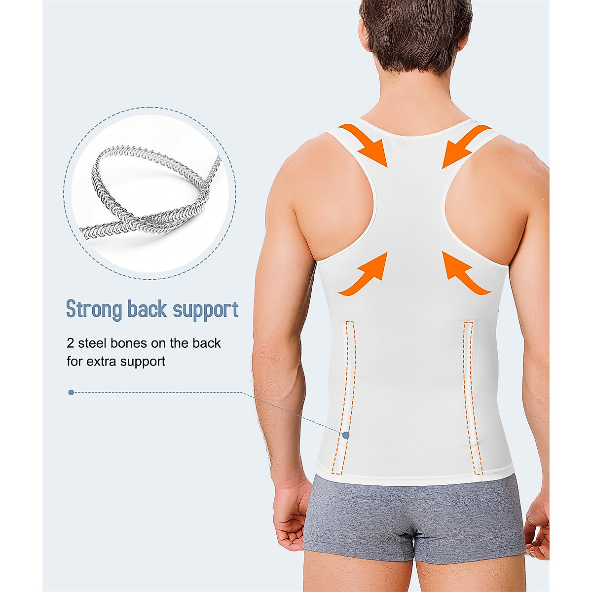 Men Body Shaper Slimming Vest Tight Tank Top Compression Shirt Tummy Control Underwear Moobs Binder (White, L)