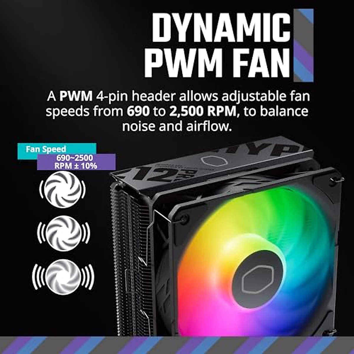 Cooler Master Hyper 212 Pro aRGB CPU Air Cooler, SickleFlow Edge 120 PWM Fan, Composite 4 Copper Heat Pipes, 152mm Tall, Sleek Top Cover, AMD Ryzen AM5|AM4, Intel LGA 1851|1700 Brackets