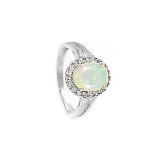 Natural 10X8 MM Welo Ethiopian Opal Cut Gemstone Oval Shape October Birthstone 925 Sterling Silver Solitaire Ring For Bridal Gift (Rhodium Plated Silver, 8)