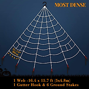Pawliss Halloween Decorations, 16 Ft Giant Spider Web Super Stretch Cobweb Set, Huge Spider Web for Indoor Outdoor Yard Home Costumes Parties Haunted House Décor