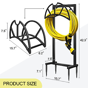 SHOMEXTOL Garden Hose Holder -Upgraded Hose Holder Holds,Freestanding Heavy Duty Hose Hanger,Sturdy Hose Stand and Hose Storage for Lawn & Yard,Black(Crescent-Style)