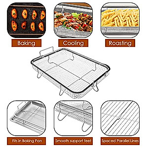 Linkidea 2 Small Roasting Pan with Rack Set, Stainless Steel Baking Cooling Rack Rectangle 12'' x 9'', Oven Tray and Safe Grid Wire Racks for Roasting