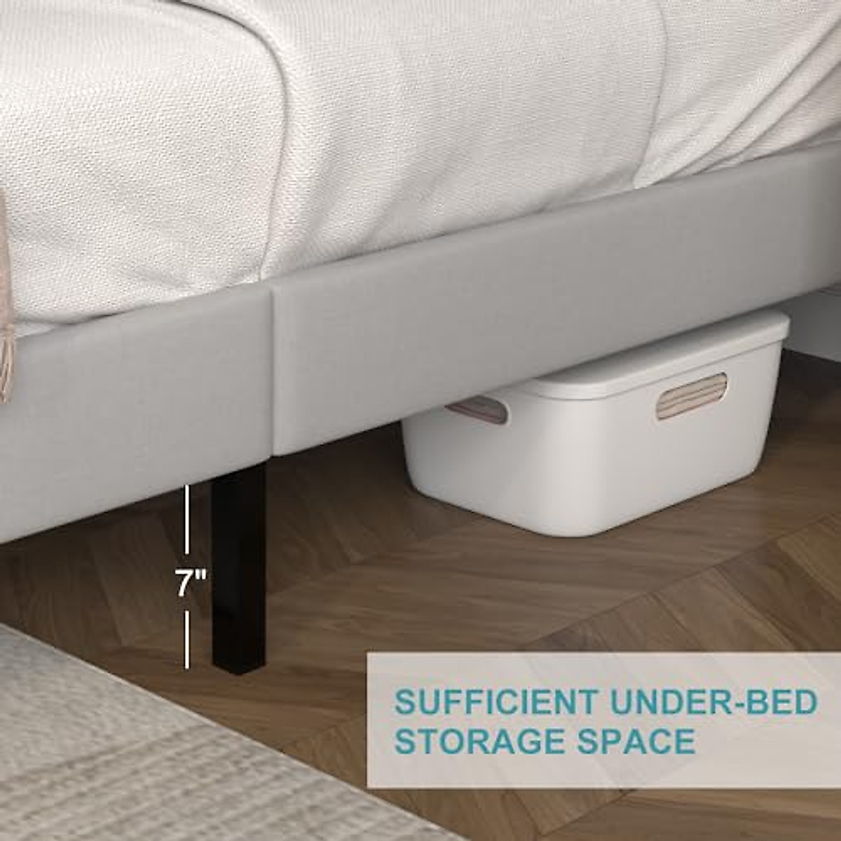 IYEE NATURE Queen Bed Upholstered Platform with Headboard and Strong Wooden Slats, Strong Weight Capacity, Non-Slip,No Box Spring Needed, Easy Assembly,Gray