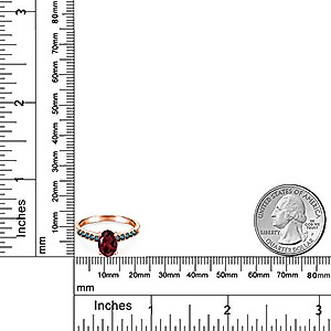 Gem Stone King 2.33 Ct Oval Red Rhodolite Garnet Blue Diamond 10K Rose Gold Ring (Size 8)