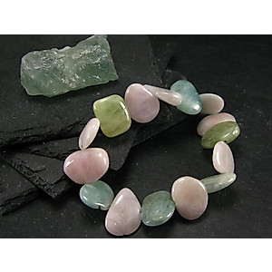 LKBEADS Natural Aquamarine & Morganite 12-14mm nugget smooth 7inch Semi-Precious Gemstones Beaded Bracelets for Men Women Healing Crystal Stretch Beaded Bracelet Unisex