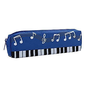 Oxford Cloth Pencil Case,Single Layer Musical Pencil Cases, Square Single Layer Music Notes Piano Keyboard Pencil Case(black)