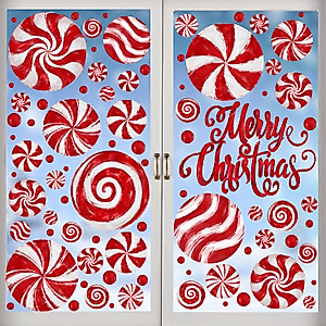 DULEFUN 8 Sheets Christmas Window Clings, Candy Window Decals Oil Painting Christmas Red Candy Stickers for Xmas Home Office School Decor Winter Glass Window Decoration