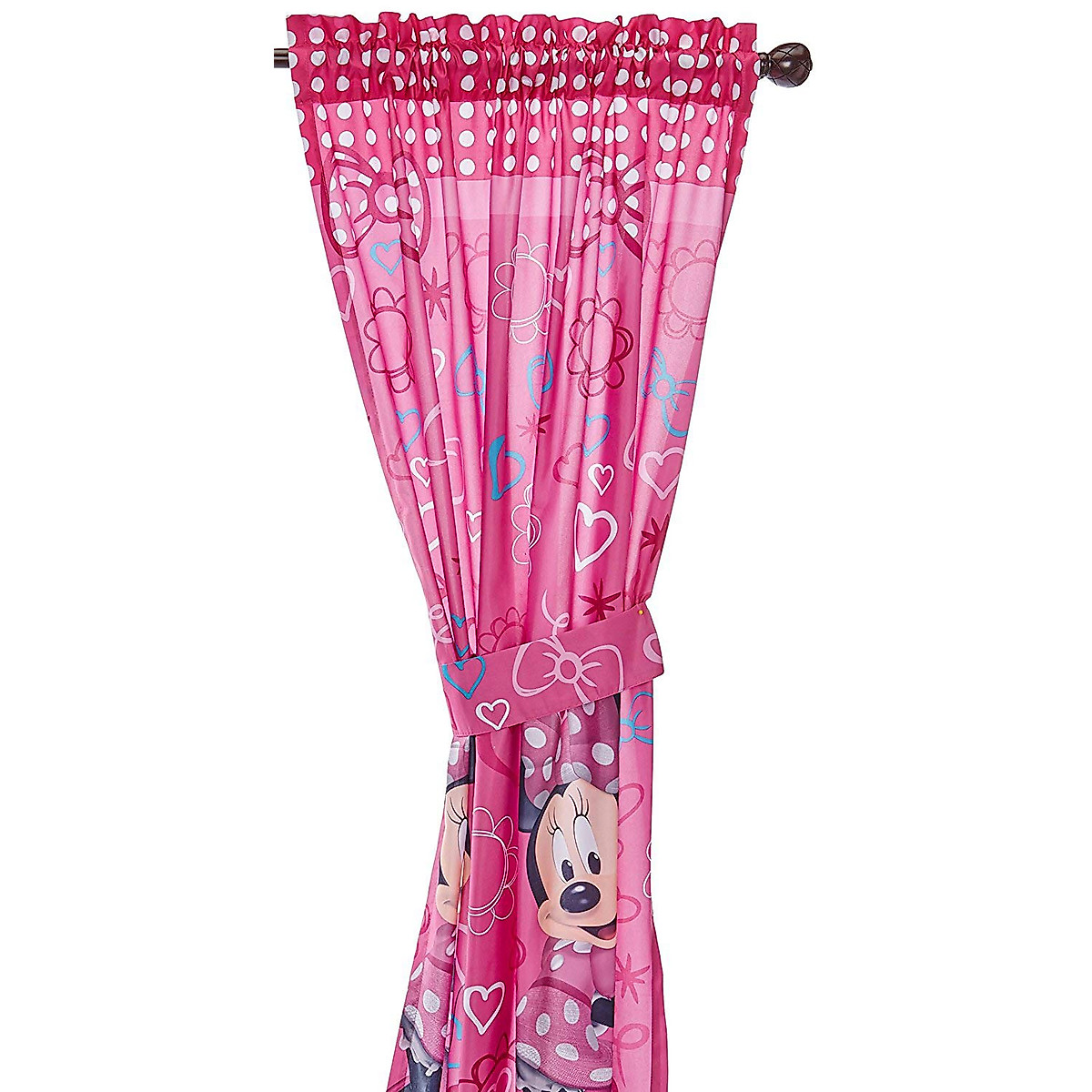 Jay Franco Kids Window Drapes - 4 Piece Curtain Set Includes 2 Tiebacks, Beautiful Bedding Room Décor and Easy Set Up, Pink - Minnie Mouse, 63 Inch