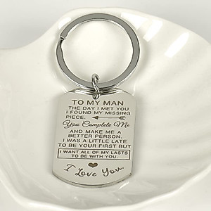 Boyfriend Husband Birthday Gift from Wife Girlfriend, To My Man Keychain Gifts for Him Hubby BF Anniversary Valentines Day Gift for Husband Fiance Keyring for Boyfriend