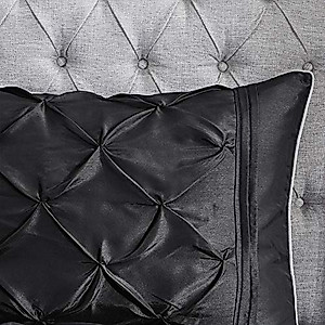 Madison Park Laurel King Size Bed Comforter Set Bed In A Bag - Black , Wrinkle Tufted Pleated – 7 Pieces Bedding Sets – Faux Silk Bedroom Comforters