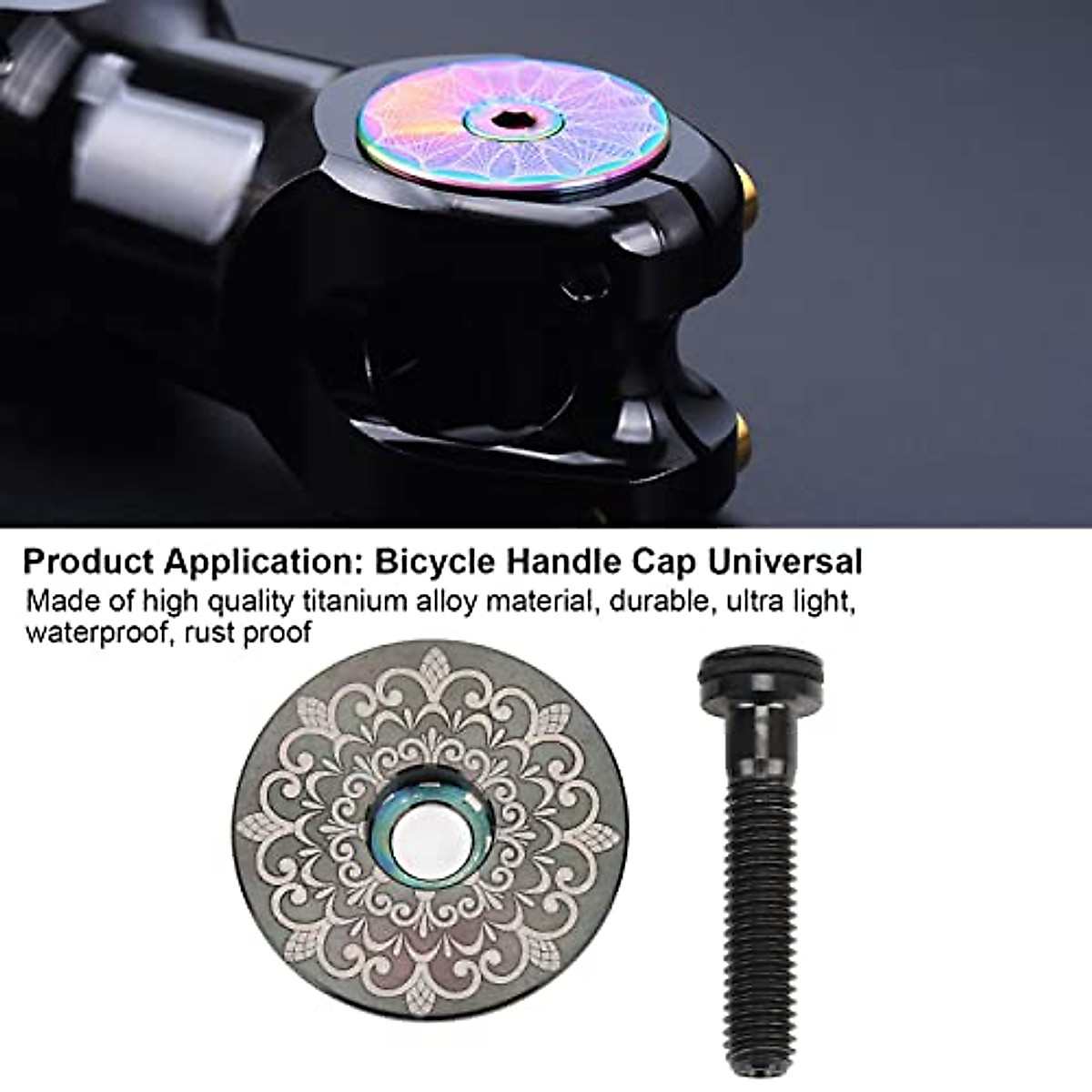 Oumefar Bike Headset Cap Cover, Antirust Road Bike Headset Top Cap Totem Black Waterproof Ultra Light for Road Bicycle Sportinggoods