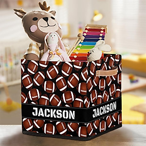 RIRIX Personalized Storage Bin, Custom Storage Baskets for Organizing with Handles, Foldable Storage Box for Closet Cloth Baskes Toy Football