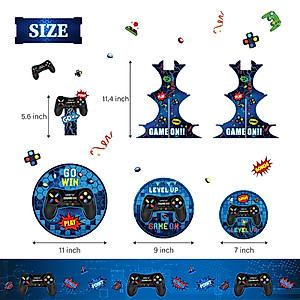 3-Tier Video Game Cupcake Stand Reusable Mini Game Theme Cake Stand Cardboard Gamer Cupcake Holder Stand for Birthday Theme Party Supplies Dessert Stand (Blue, Classic Style)