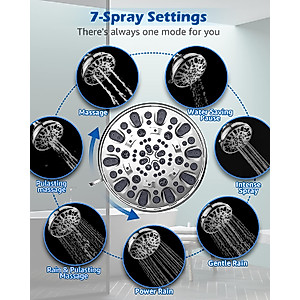 High Pressure Shower Head VMASSTONE 4.7" Rain Fixed Showerhead 7-Spray Setting with Adjustable Brass Swivel Ball Joint - Excellent Replacement for Your Bath Shower Head (FM-001 Chrome)