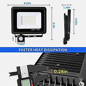 UNUSROOM 2 Pack 50W LED Flood Light Outdoor,7000LM LED Security Lights Motion Sensor Light Outdoor,6500K, Outdoor Floodlights,Plug in Motion Light Outdoor,Motion Detector Flood Light for Garage, Yard