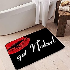 GURMQIK Get Naked Bath Mat Sexy Lips Red Lips Alluring Romantic Girl Ladies Modern Fashion kiss Sign Black Bathroom Decor Rugs Microfiber Memory Foam