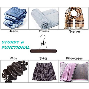 Amber Home Walnut Wooden Pants Hangers 10 Pack, Wood Clamp Hangers with Non Slip Padded Velvet, Jeans/Slacks Hangers Hair Extension Hangers for Skirts, Trousers, Wigs (Walnut, 10)