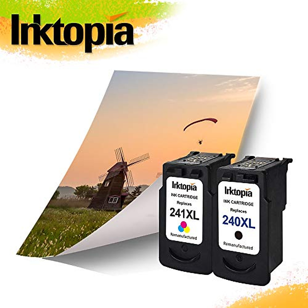 Inktopia Remanufactured Ink Cartridges for Canon PG-240XL CL-241XL 240 XL 241 XL (1 Black 1 Tri-Color) for Canon PIXMA MG3620 TS5120 MG3520 MG3600 MG3220 MX472 MX522 MX532 MX432 MX512 Printer