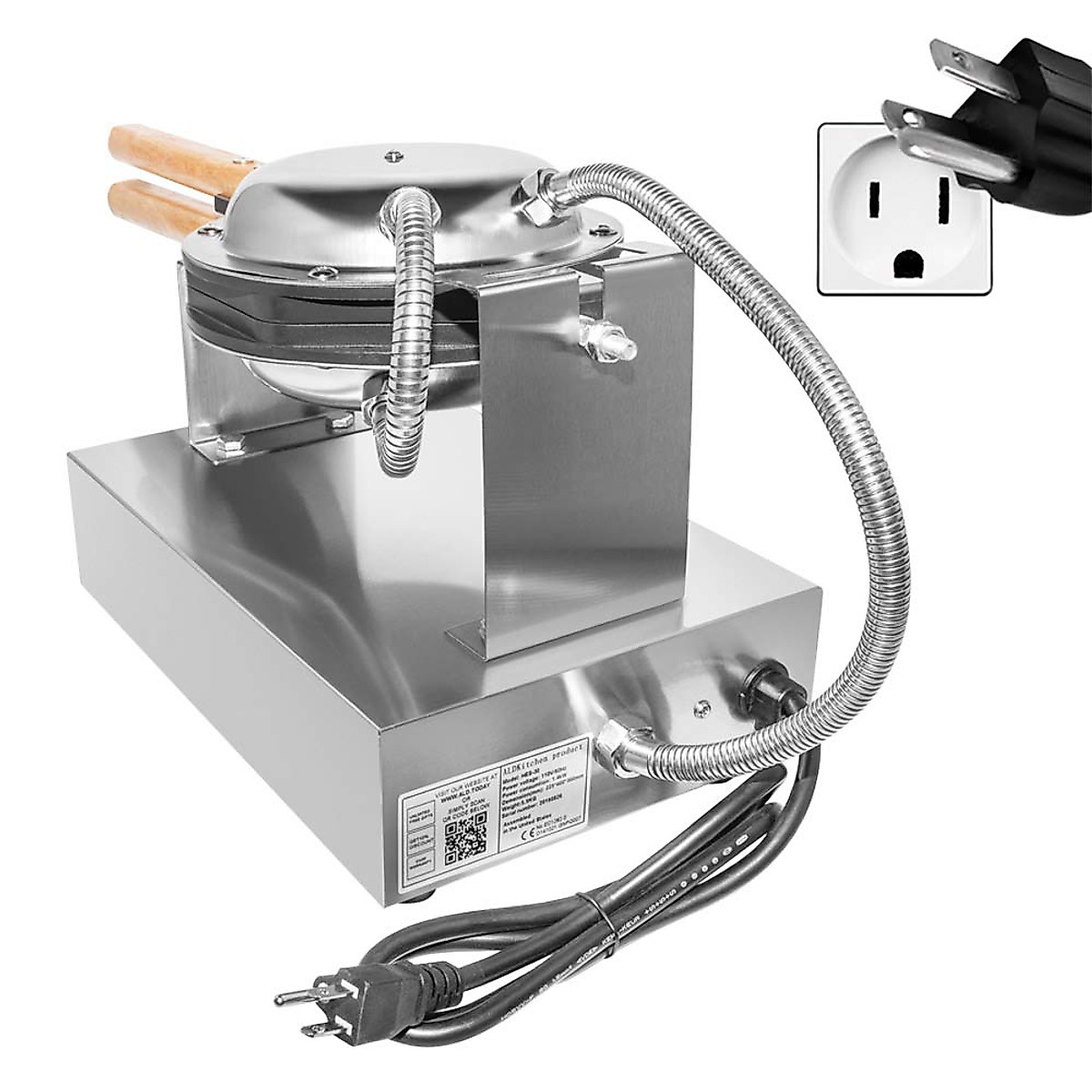 ALDKitchen Bubble Waffle Maker for Egg Puff and Hong Kong Waffles | Professional Electric Bubble Waffle Iron with Nonstick Coating and Manual Thermostat | Stainless Steel | 110V