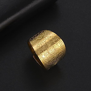 TEAMER Stainless Steel Archangel Metatron Angel of Life Seal Amulet Ring Solomon Vintage Rings Jewelry for Men Women (Gold-Seal of The Seven Archangels, 9)