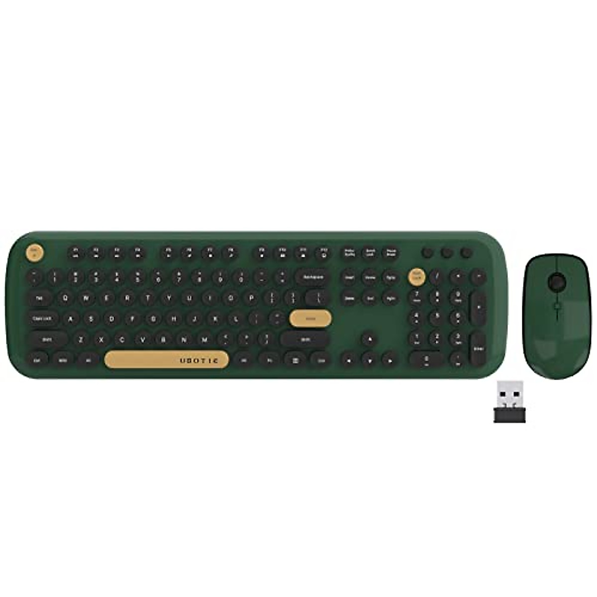Colorful Wireless Computer Keyboards Mouse Combos, UBOTIE Polychrome Round Keycaps Retro PC Keyboards 2.4GHz Radio Frequency Connection with Optical Mouse(Green-Black)