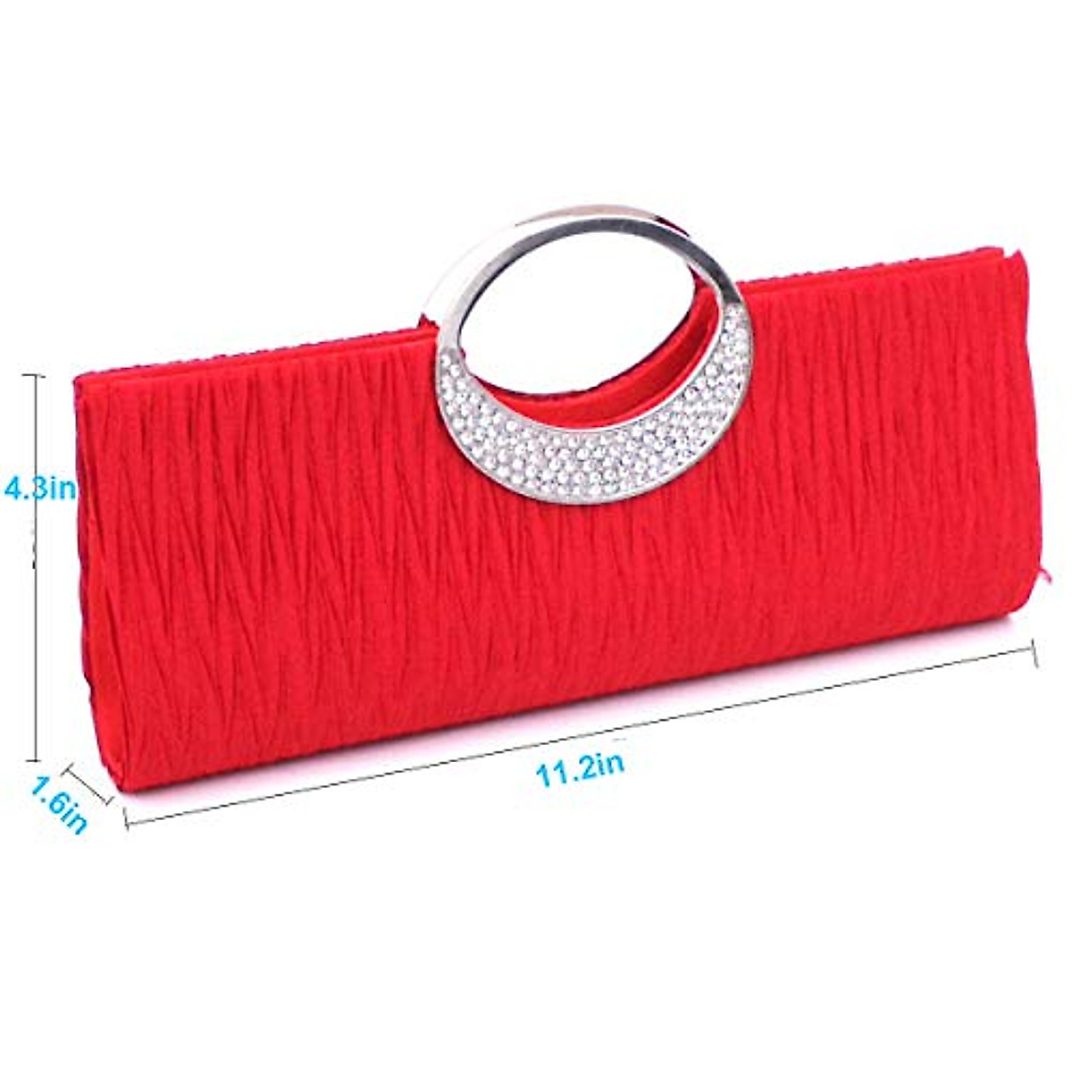 TOPCHANCES Women's Evening Party Rhinestone Satin Pleated Evening Wedding Party Clutch Purse Wallet Handbag (Red)