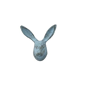 Handcrafted Nautical Decor Rustic Light Blue Cast Iron Decorative Rabbit Hook 5"