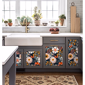 HAOKHOME Boho Peel and Stick Wallpaper Floral Wall Paper Removable for Bedroom Navy/Pink/Orange Contact Paper 17.7in x 9.8ft