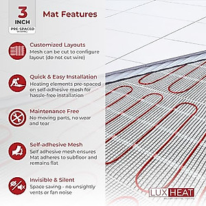 LuxHeat 30 Sqft Mat Kit, 120v Electric Radiant Floor Heating System for Under tile, Stone and Laminate. Kit Includes Alarm, Heated Floor Mat, OJ Microline Programmable Thermostat with GFCI & Sensor