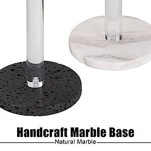 WORHE Paper Towel Holder White Marble Base for Countertop Acrylic Standing Kitchen Paper Towel Rack with 5.5" Diameter White Marble Base, Paper Towel Dispenser for Kitchen Bathroom 1 Pack(YGC002)