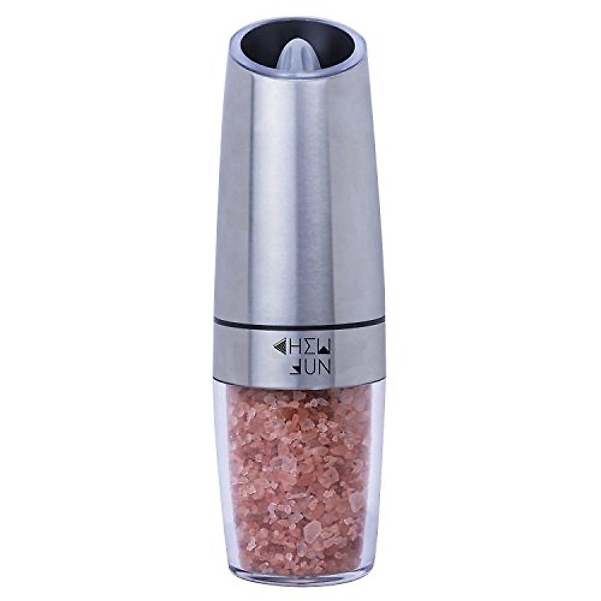 Gravity Salt and Pepper Mill with Adjustable Coarseness Automatic Pepper and Salt Grinder Battery Powered with Blue LED Light,One Hand Operated,Brushed Stainless Steel by CHEW FUN